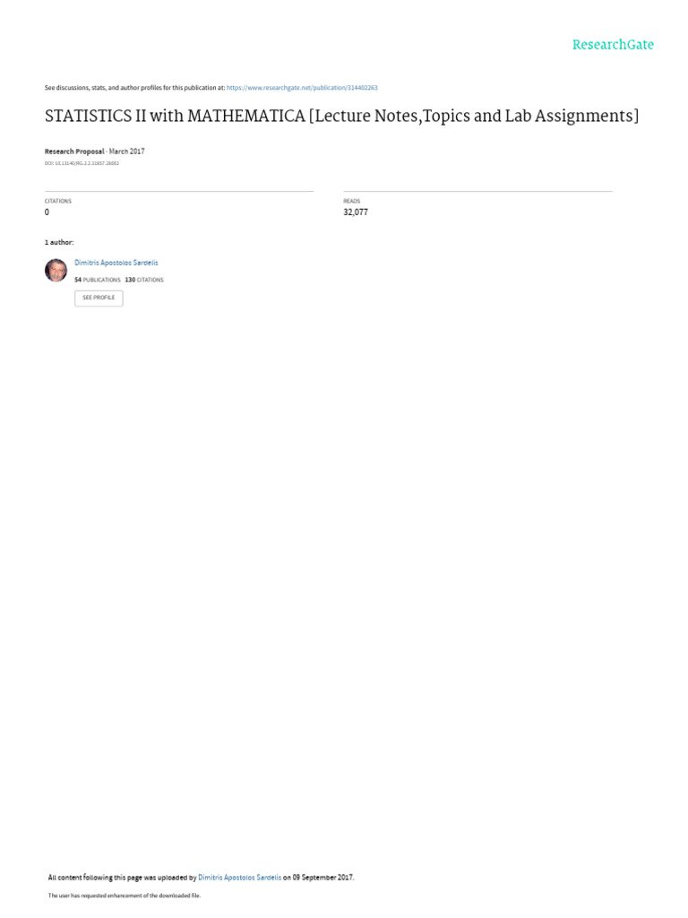 Statistics II With Mathematica Lecture Notestopics | PDF | Statistical ...