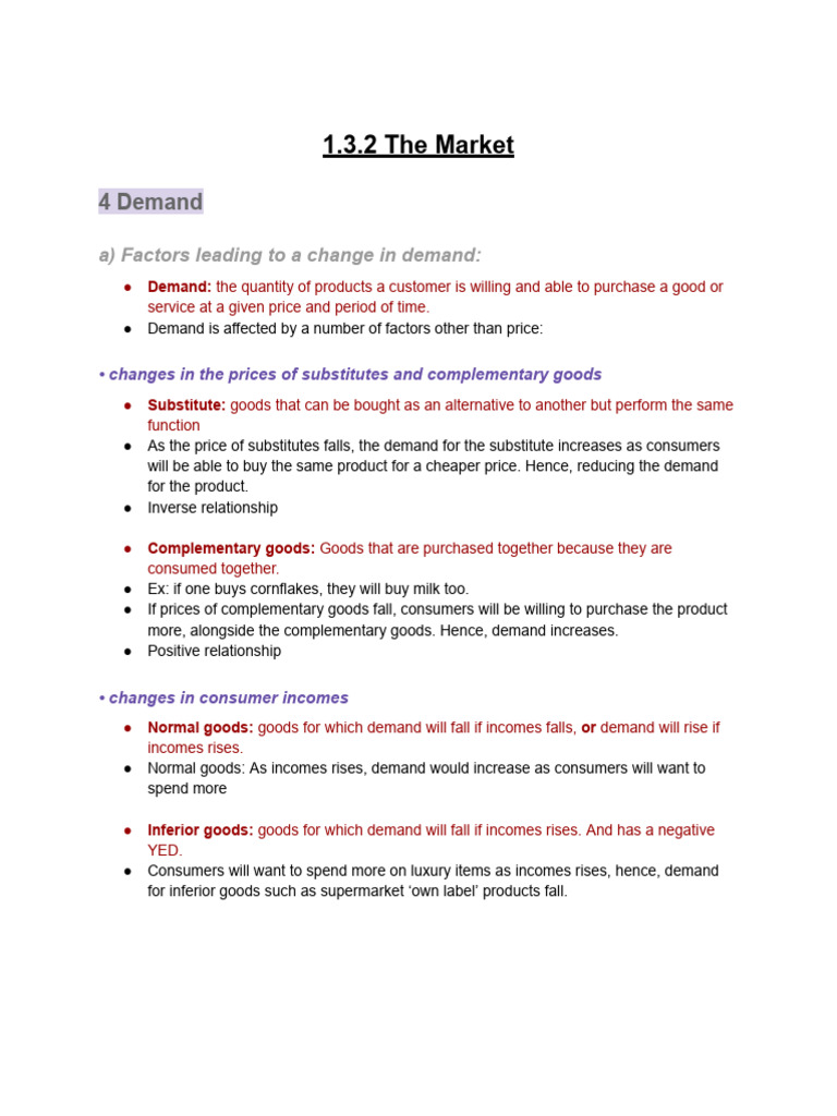 Business Studies - 1.3.2 The Market - Notes | PDF