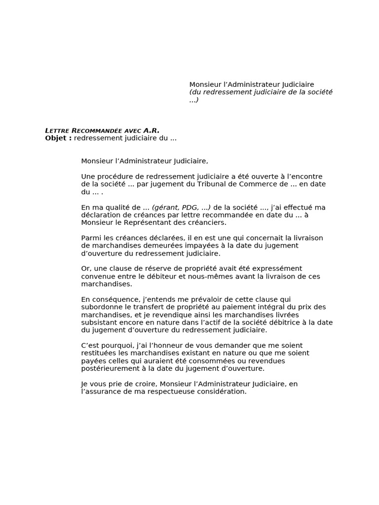 Revendication Marchandises Livrees Avec Clause Reserve Propriete | PDF