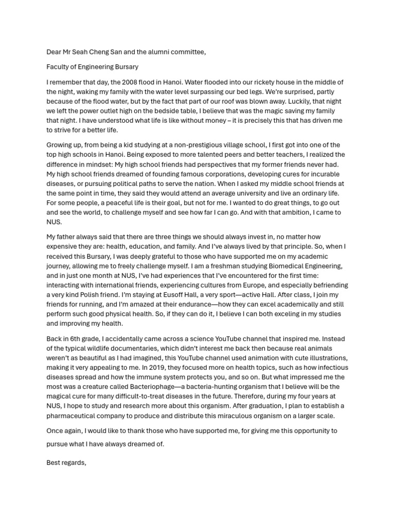 Pham Nhat Minh Thank You Letter | PDF