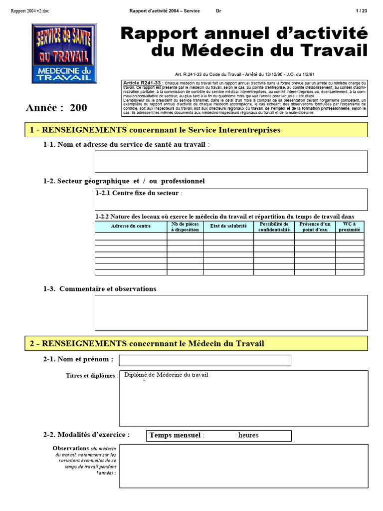 Rapport Annuel Activité Médecin Travail | PDF