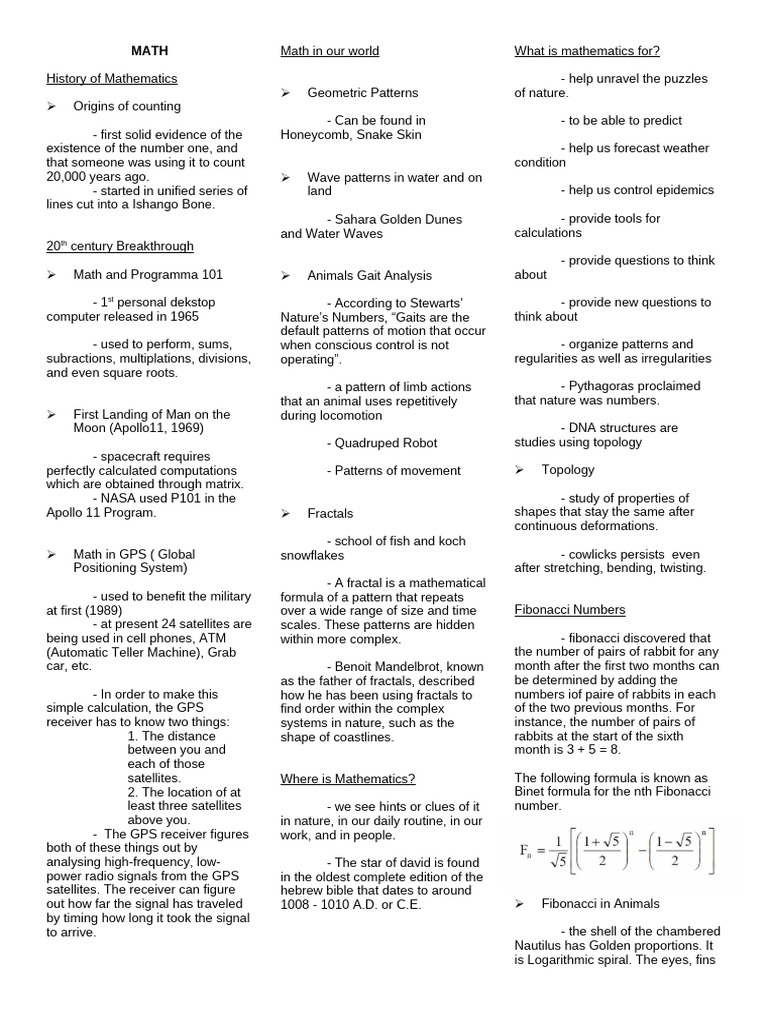 Mathematics in The Modern World - Notes | PDF