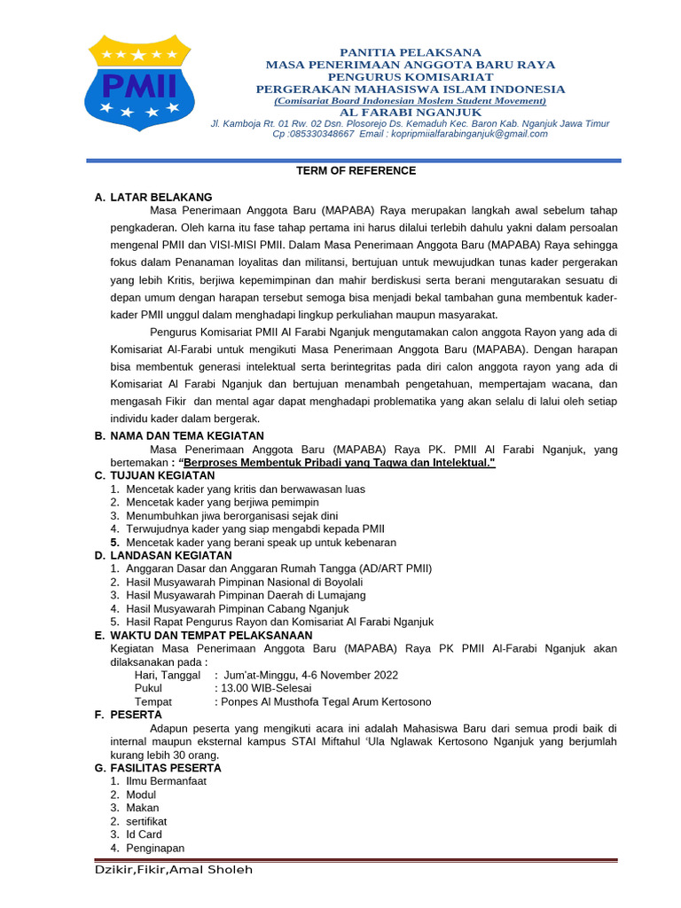 Tor Peserta Mapaba Raya | PDF