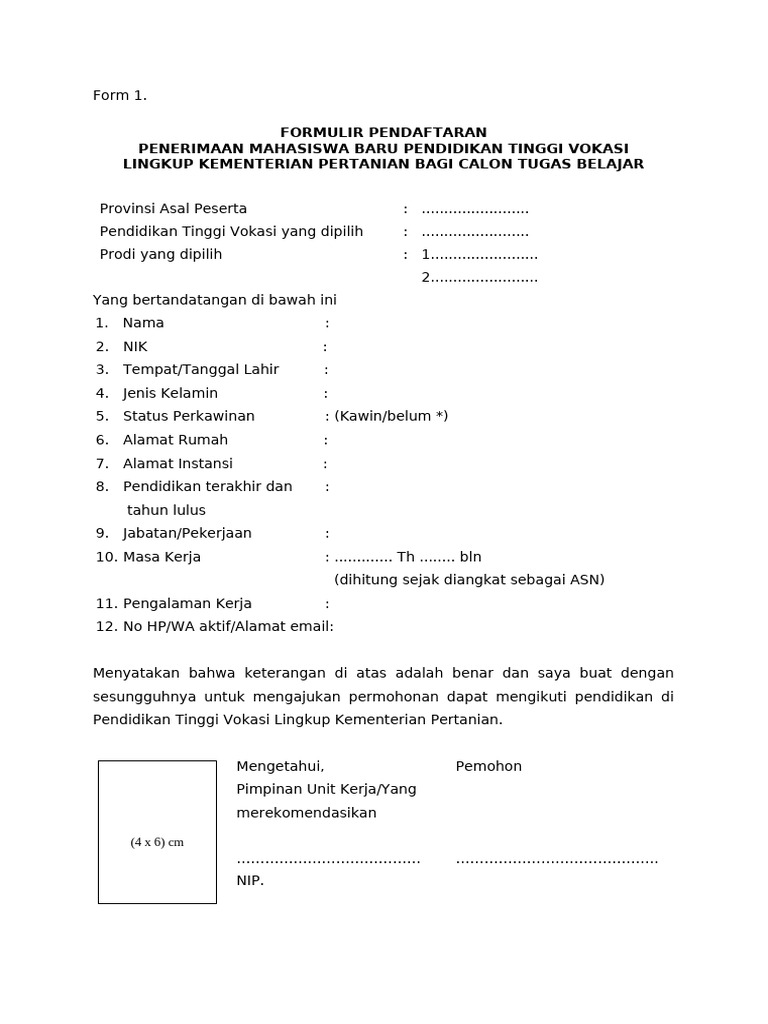 Form 1 Formulir Tugas Belajar | PDF