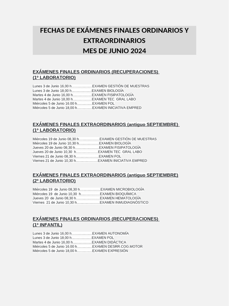 Calendario Examenes Ordinarios y Extraordinarios 8 | PDF Calendario Examenes Ordinarios y Extraordinarios 8 | PDF