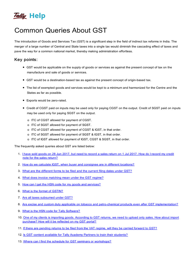 Common Queries About GST | PDF | Public Finance | Finance & Money ...