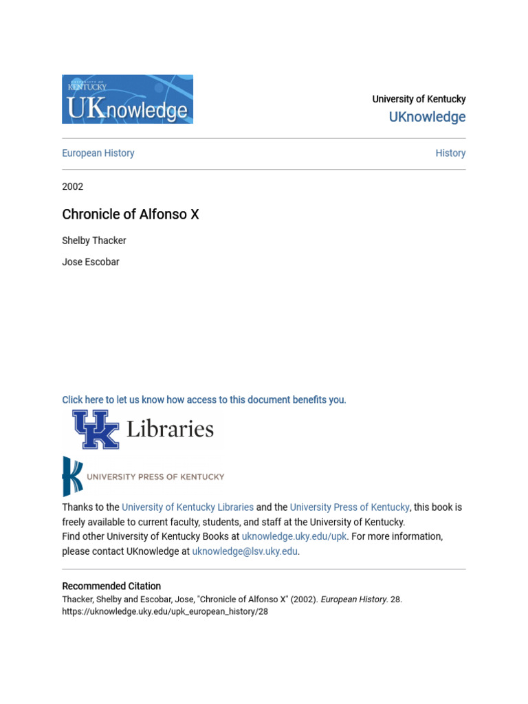 Chronicle of Alfonso X Chronicle of Alfonso X: Uknowledge Uknowledge | PDF