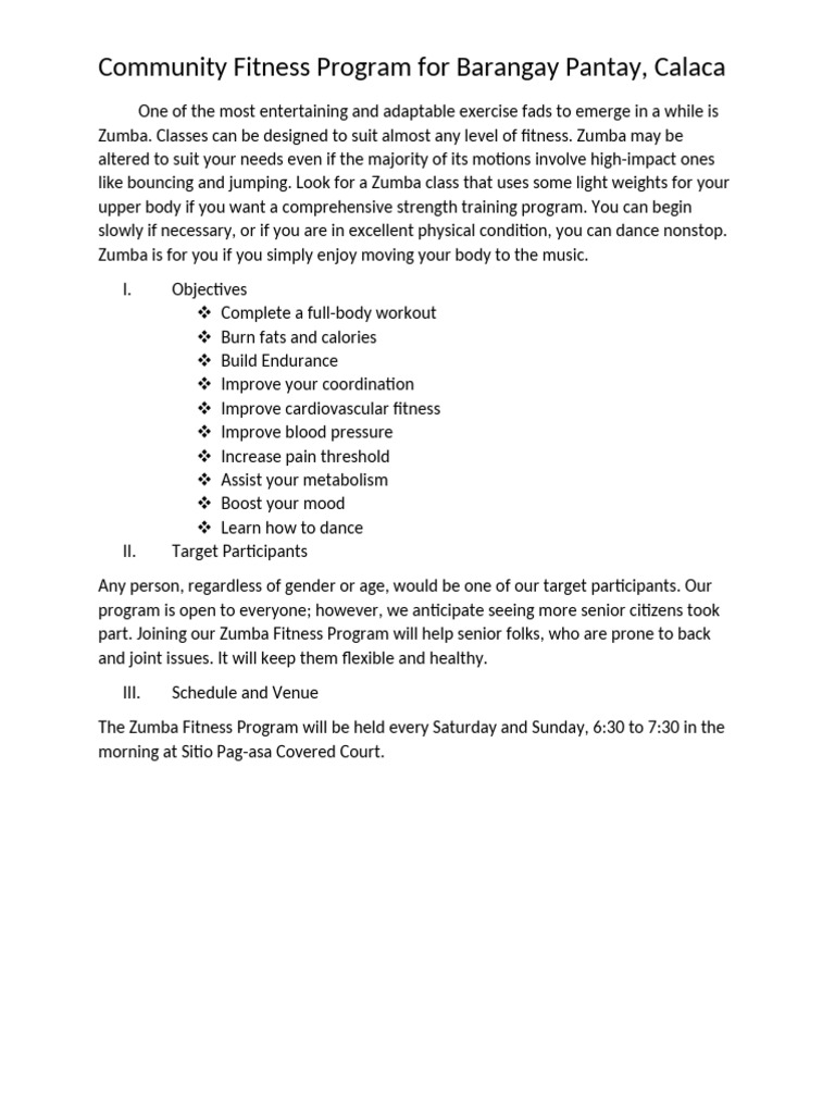 Zumba Fitness Program | PDF