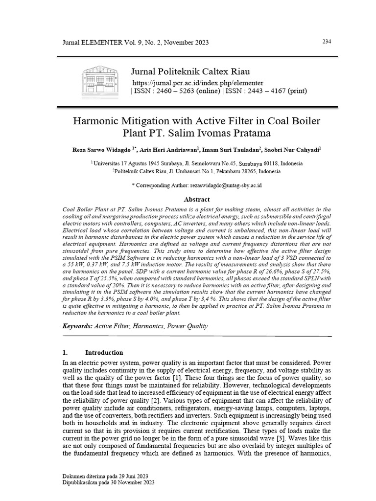 Harmonic Mitigation With Active Filter in Coal Boi | PDF