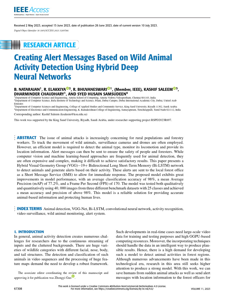 Creating Alert Messages Based On Wild Animal Activity Detection Using ...