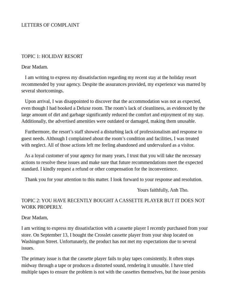 Letters of Complaint | PDF