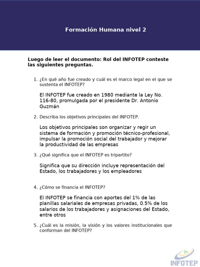 INFOTEP: Formación y Desarrollo Técnico | PDF | Negocios