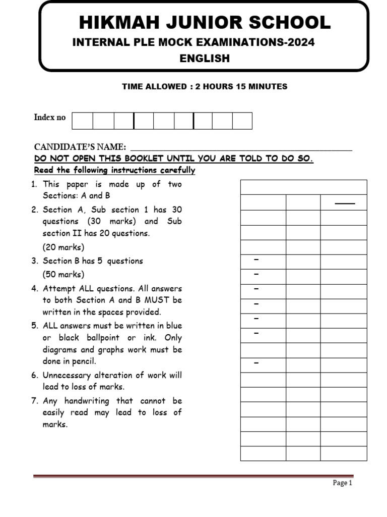 Hikima Eng Mock 2024 at Prof - Moses Vip | PDF