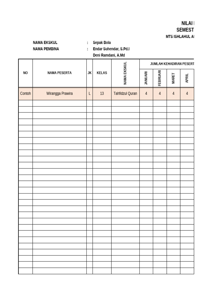 Format Nilai Ekskul Genap 2324 | PDF