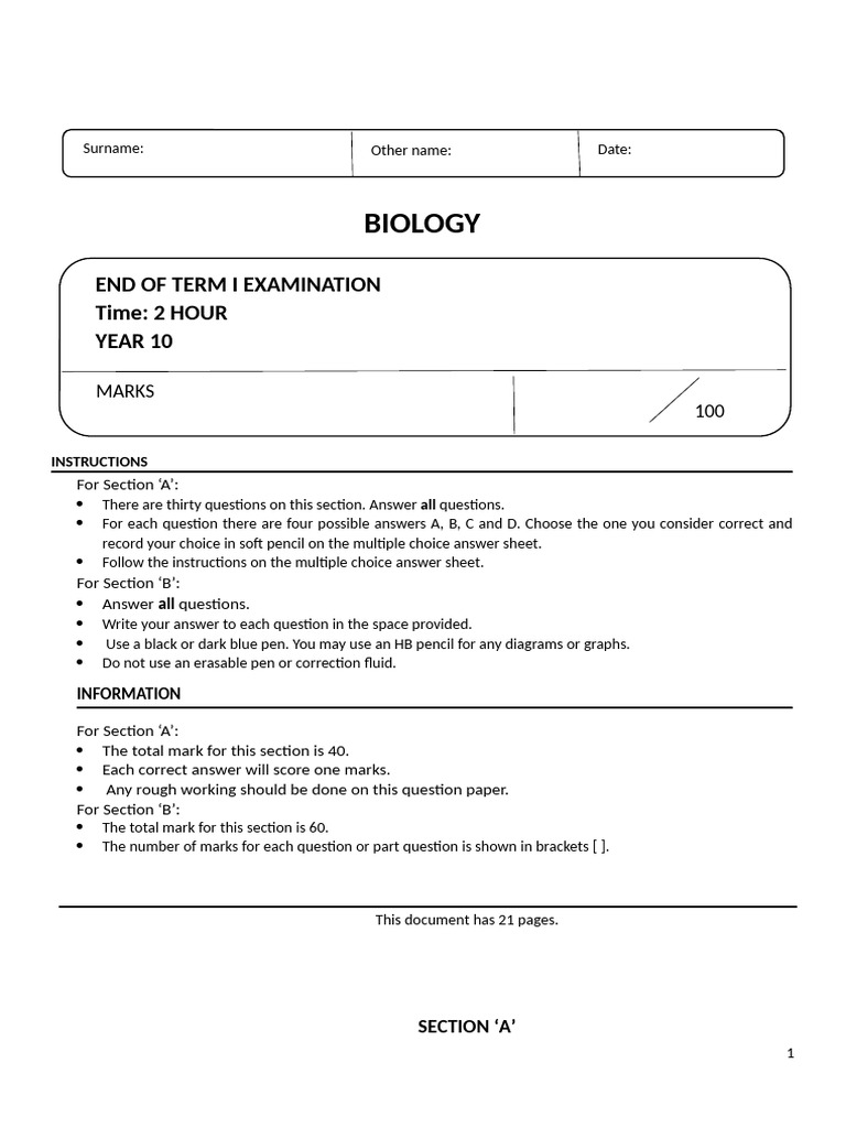 Biology Compiled Paper Term 1 | PDF