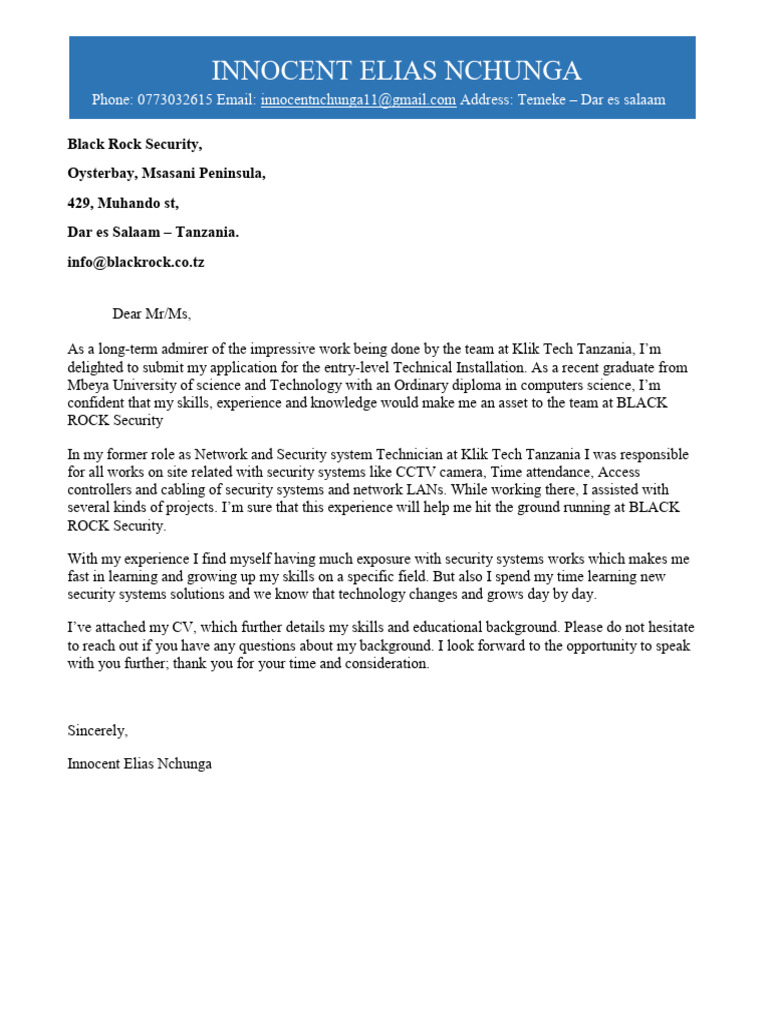 Technical Installation - Innocent Elias Nchunga | PDF