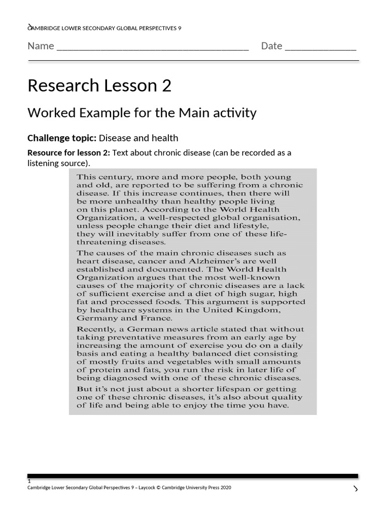 Research Lesson 2 Worked Example For The Main Activity | PDF