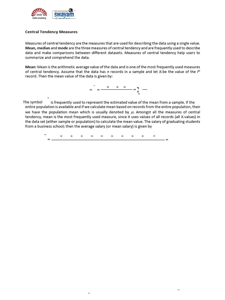 Central Tendancy Measures | PDF