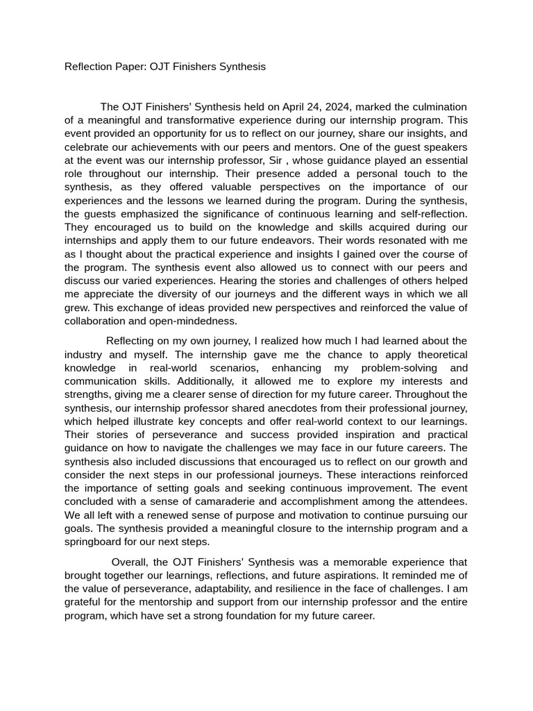 OJT Synthesis Reflection Paper | PDF