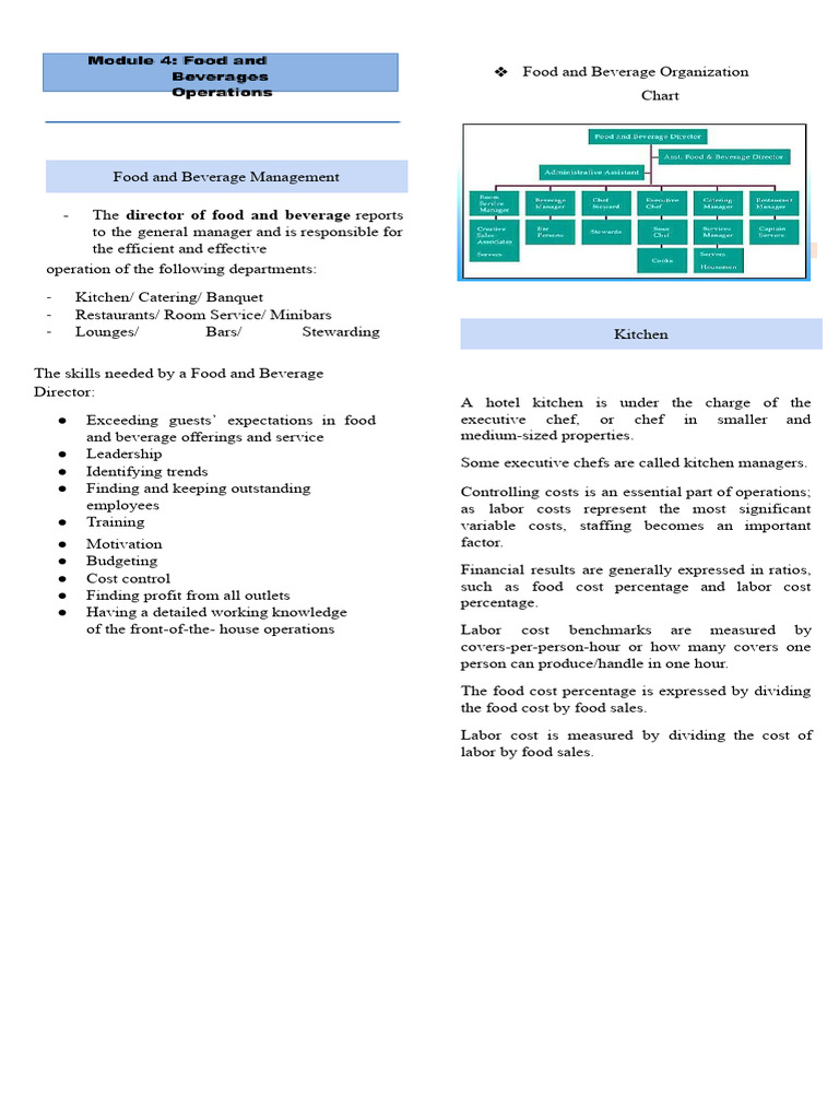 HOSTRO Module 4 - The Food and Beverage Sector | PDF
