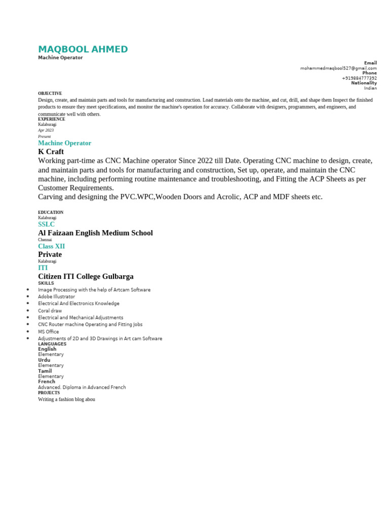 MAQBOOL Resume | PDF