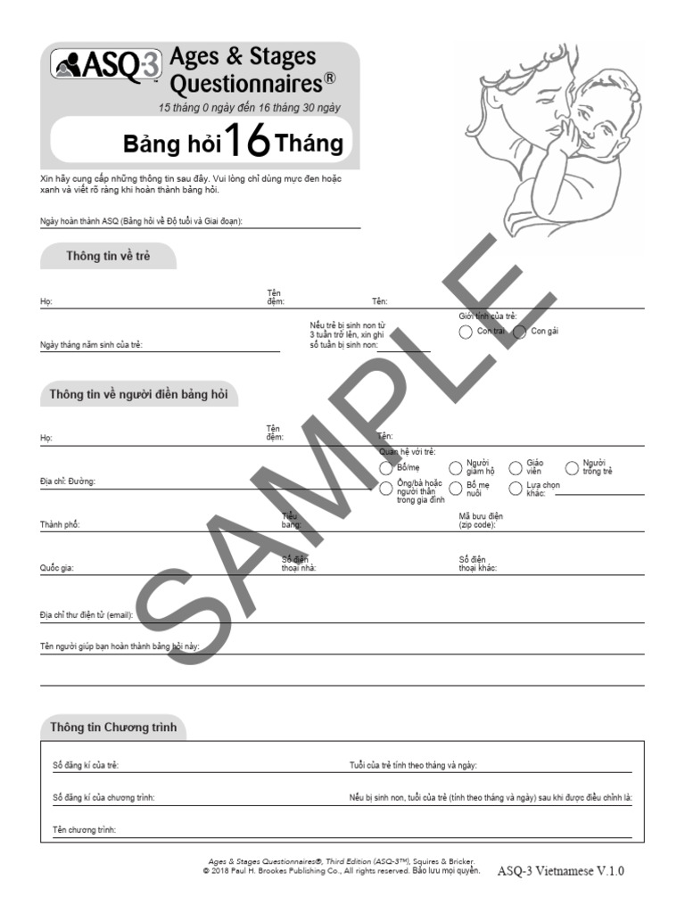 Sample ASQ 3 16 Month Questionnaire Vietnamese | PDF