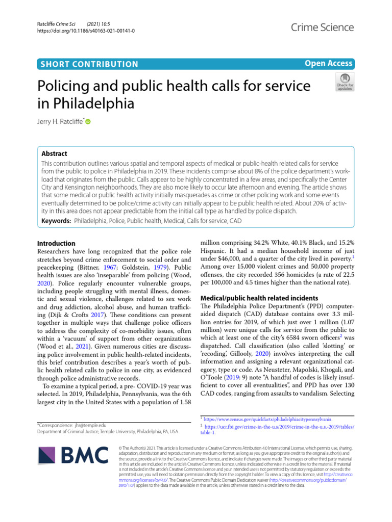 Policing and Public Health Calls For Service in Philadelphia | PDF