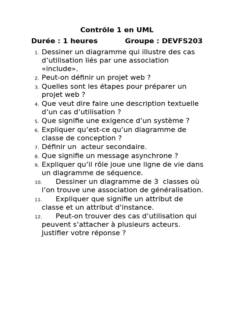 Contrôle 1 en UML | PDF