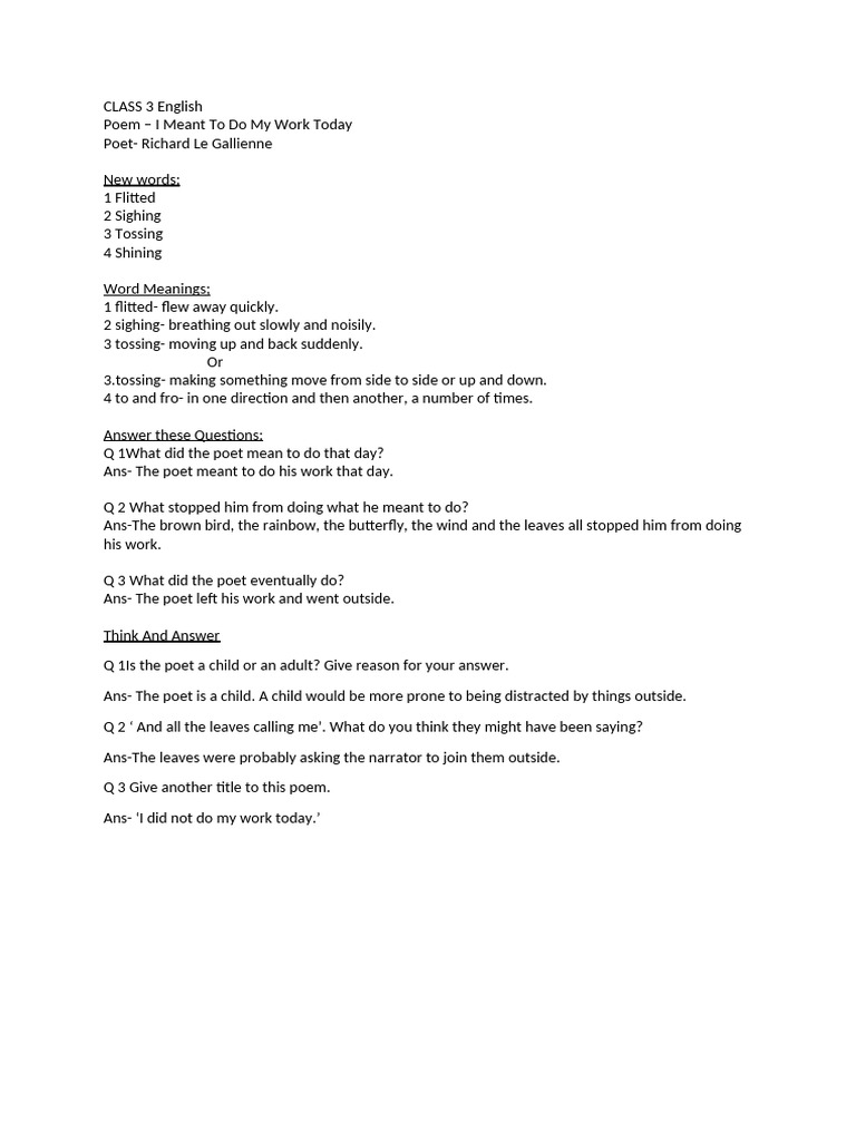 Poem Analysis: I Meant To Do My Work Today | PDF