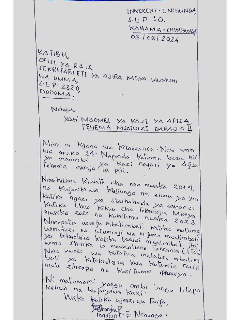 Barua Ya Maombi-Compressed | PDF