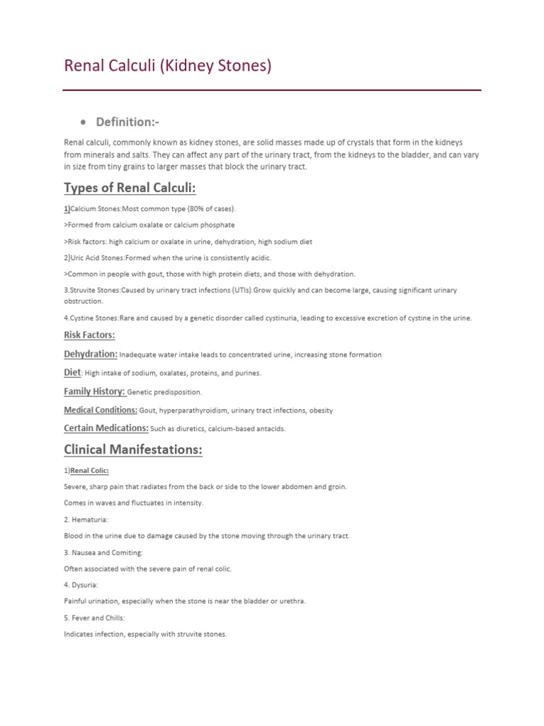 Document Renal Calculi-Compressed | PDF | Urine | Genitourinary System