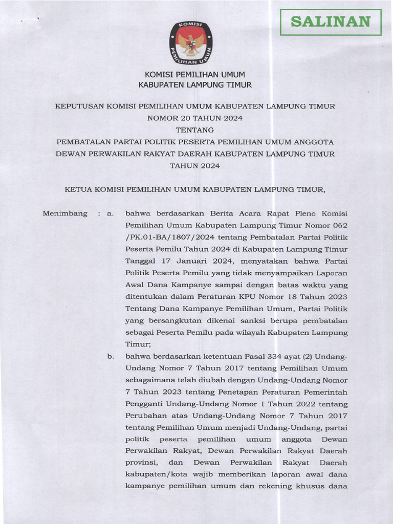 KPT 20 Tahun 2024 | PDF