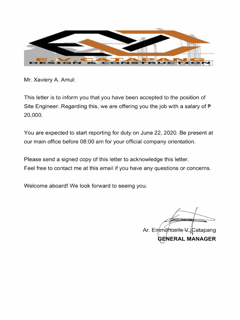 EV Offer Letter | PDF