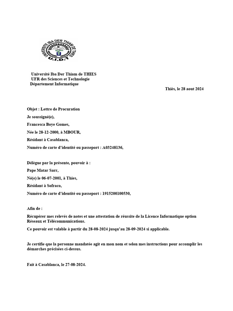 Lettre de Procuration | PDF