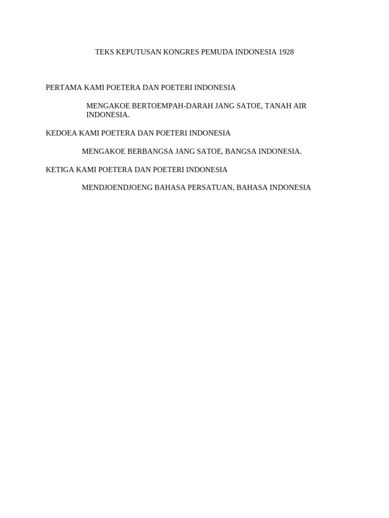 Susunan Upacara HSP +teks Keputusan Kongres Pemuda Indonesia 1928 | PDF Susunan Upacara HSP +teks Keputusan Kongres Pemuda Indonesia 1928 | PDF