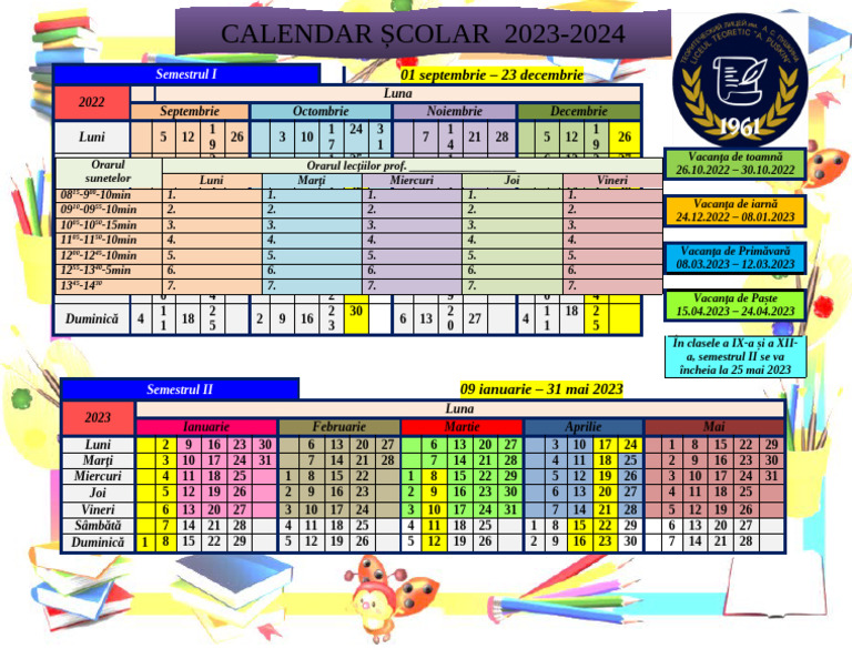 Calendarul Scolar 2022-2023 - Orar | PDF