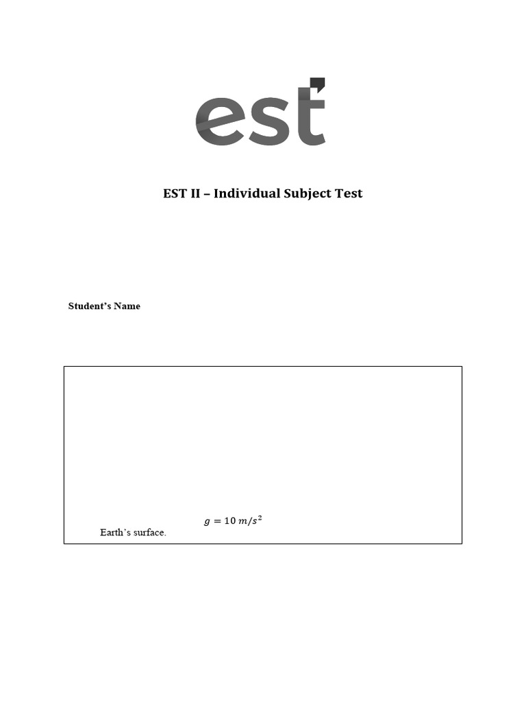 EST 2 Physics - Test Sample 1 | PDF