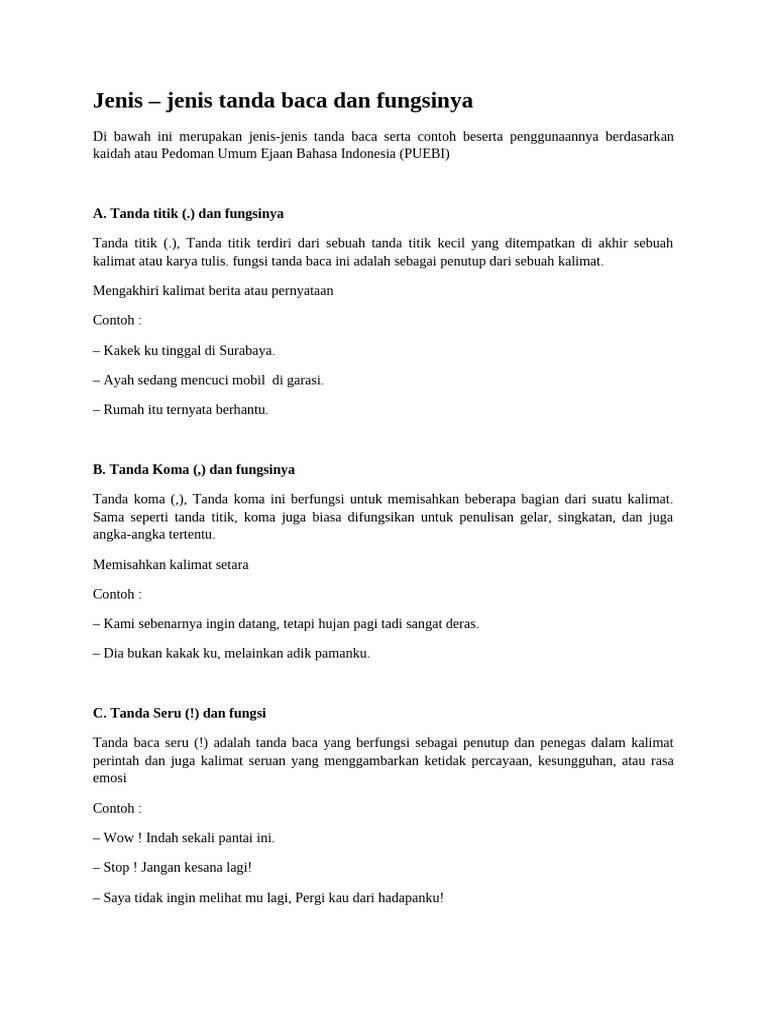 Jenis & Fungsi Tanda Baca | PDF