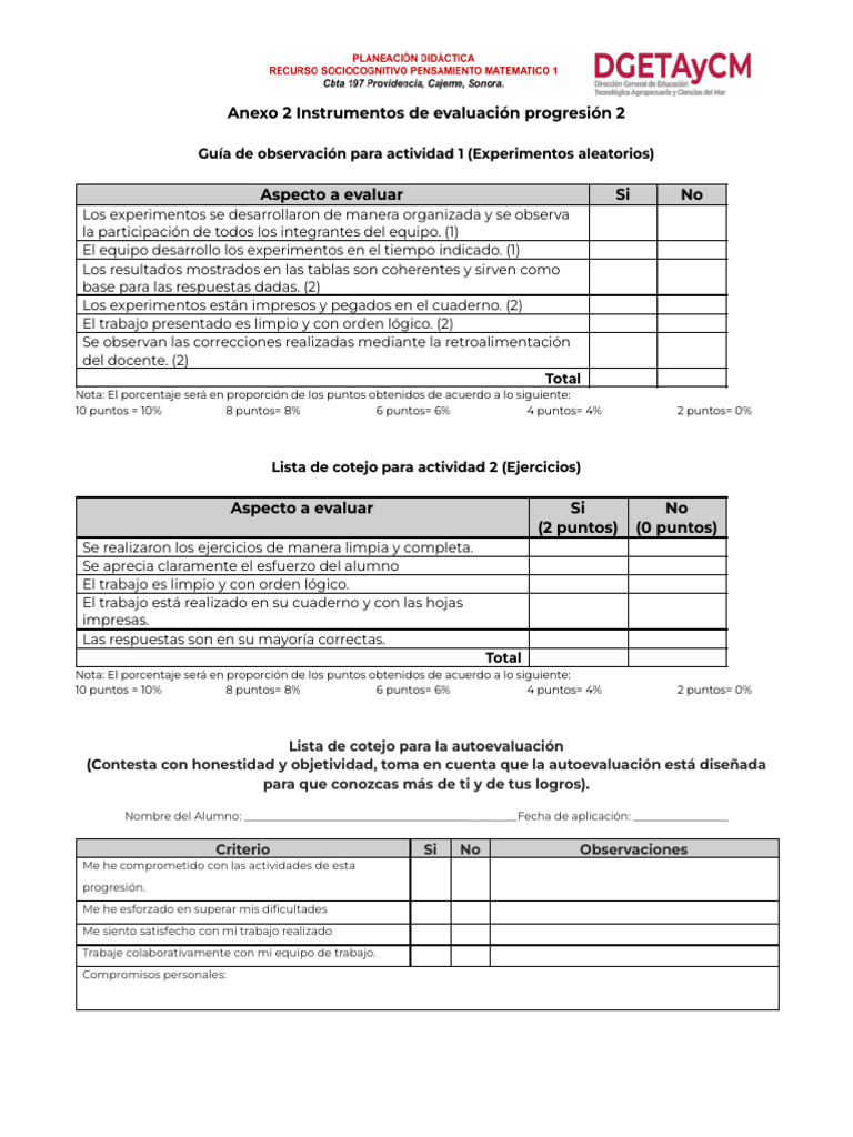 Anexo 2 Instrumentos de Evaluaci-N Progresi-N2 | PDF