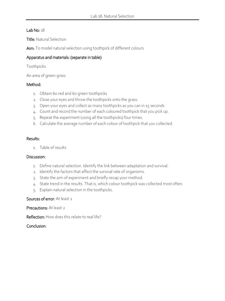 Lab 18-Natural Selection | PDF