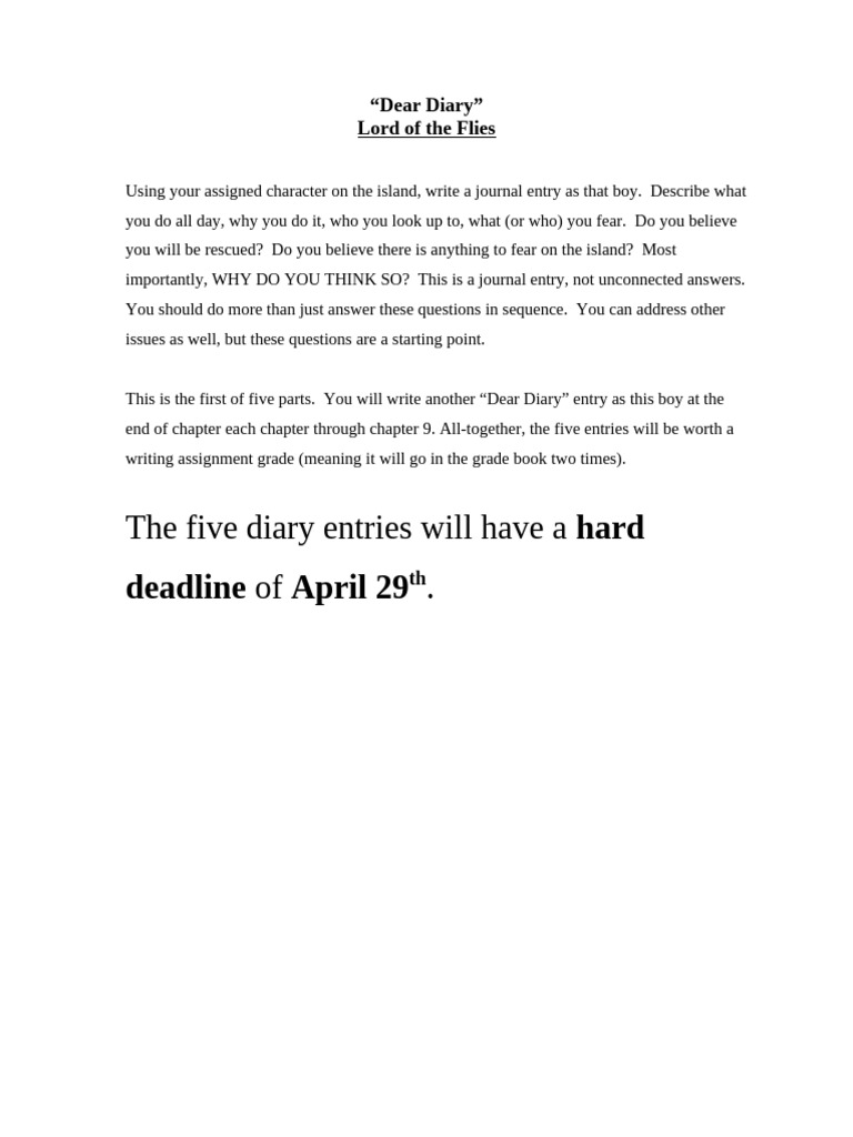 The Five Diary Entries Will Have A of .: Hard Deadline April 29 | PDF
