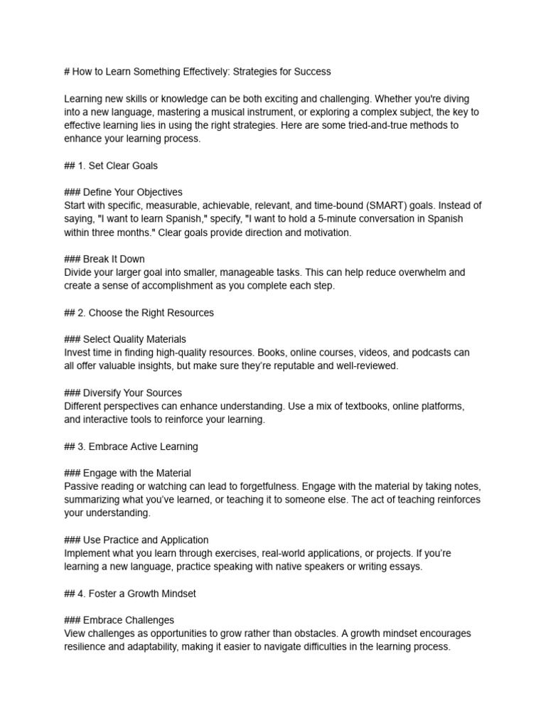 How To Learn Something Effectively Strategies For Success | PDF