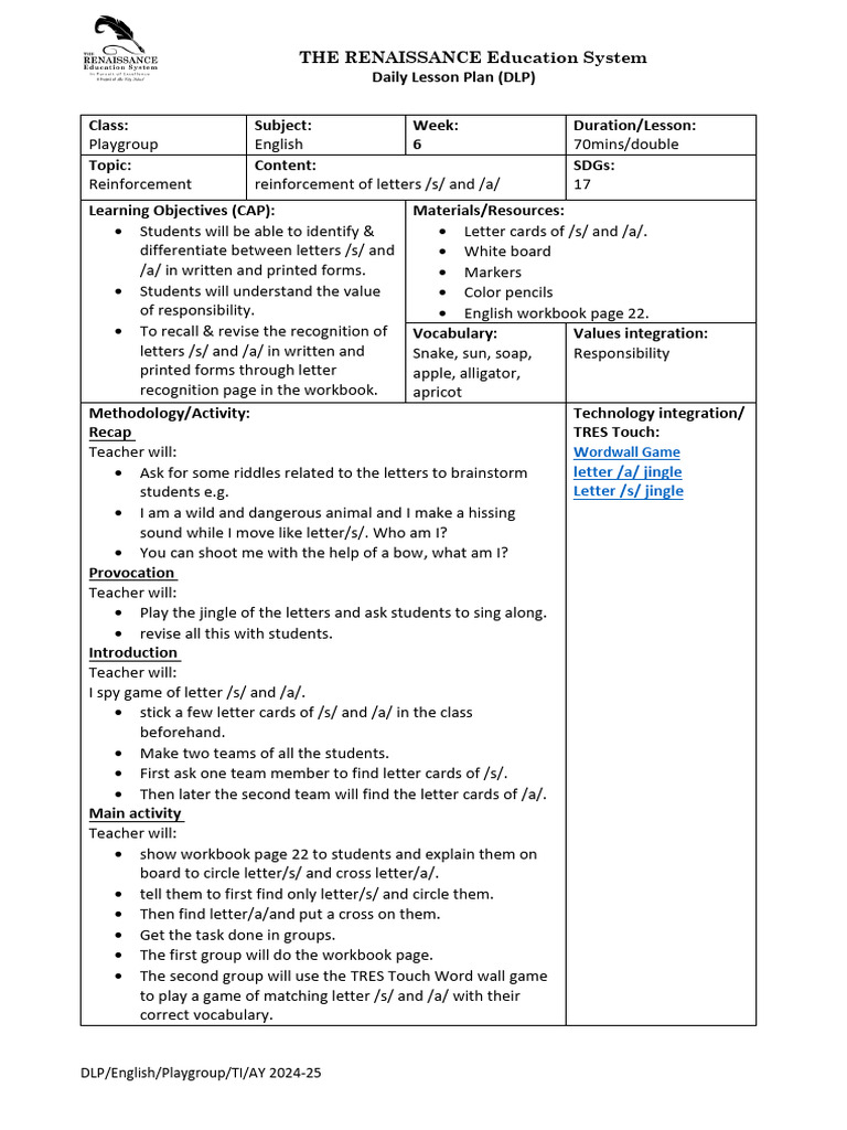 DLP English Class Playgroup T1 W6 AY 2024-25 | PDF