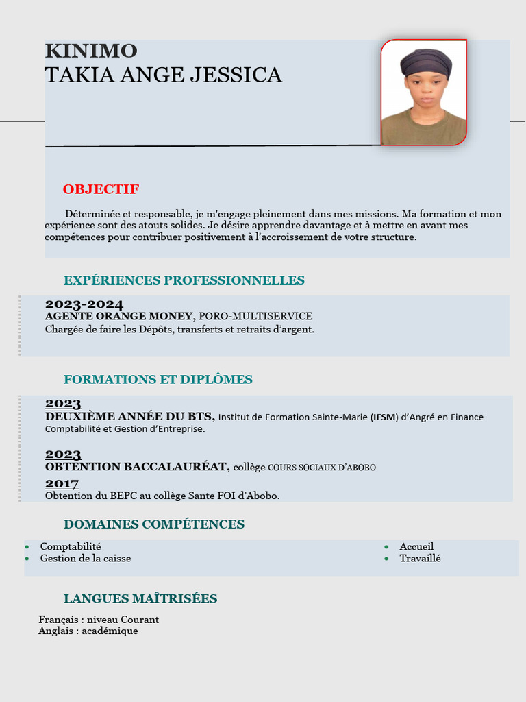 CV Kinimo Takia Ange Jessica | PDF