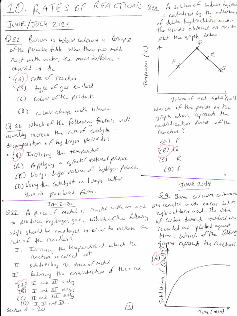 CXC CSEC CHEMISTRY P1 WITH ANSWERS Section A CH 10 Handwritten | PDF