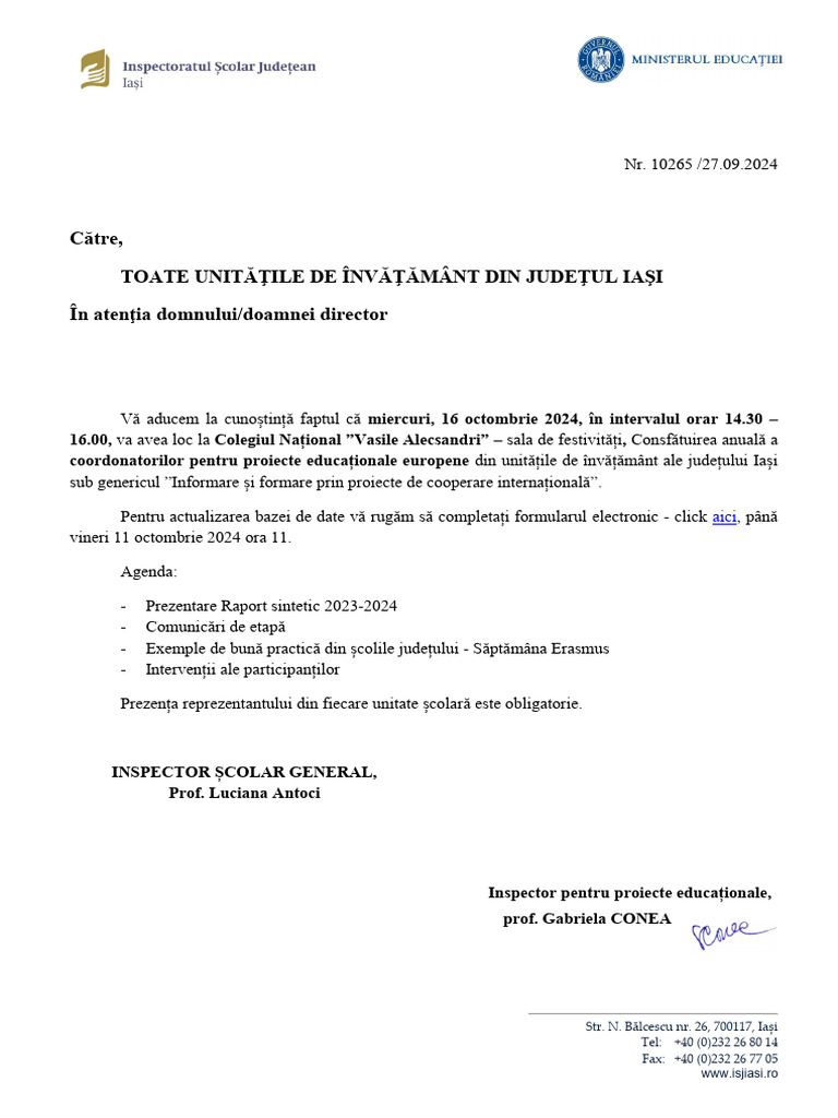 Coordonatori Proiecte Educationale Europene 16oct 2024 | PDF