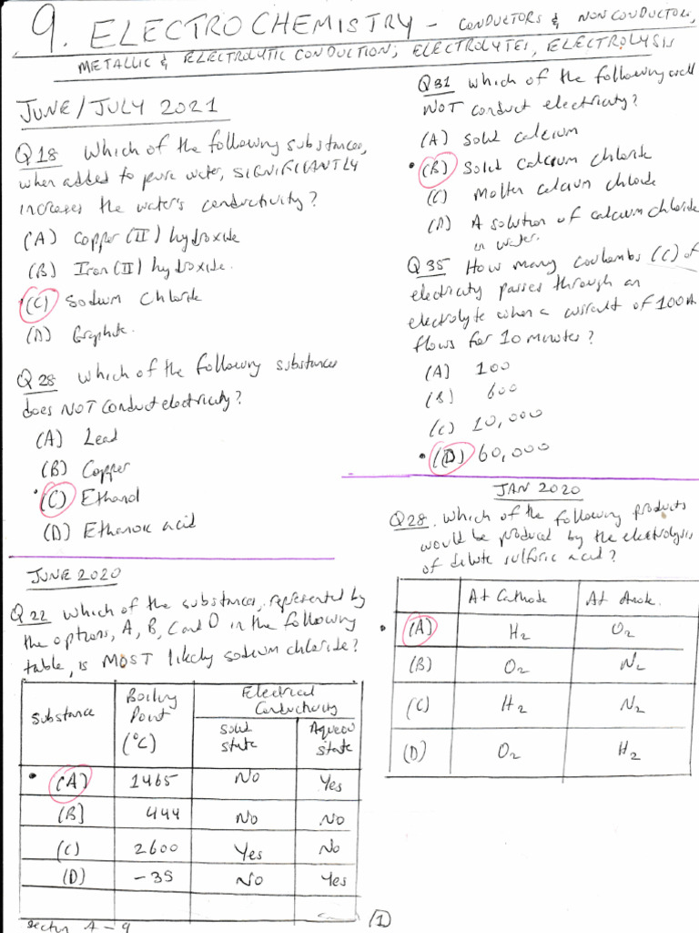 CXC CSEC CHEMISTRY P1 WITH ANSWERS Section A CH 9 Handwritten | PDF