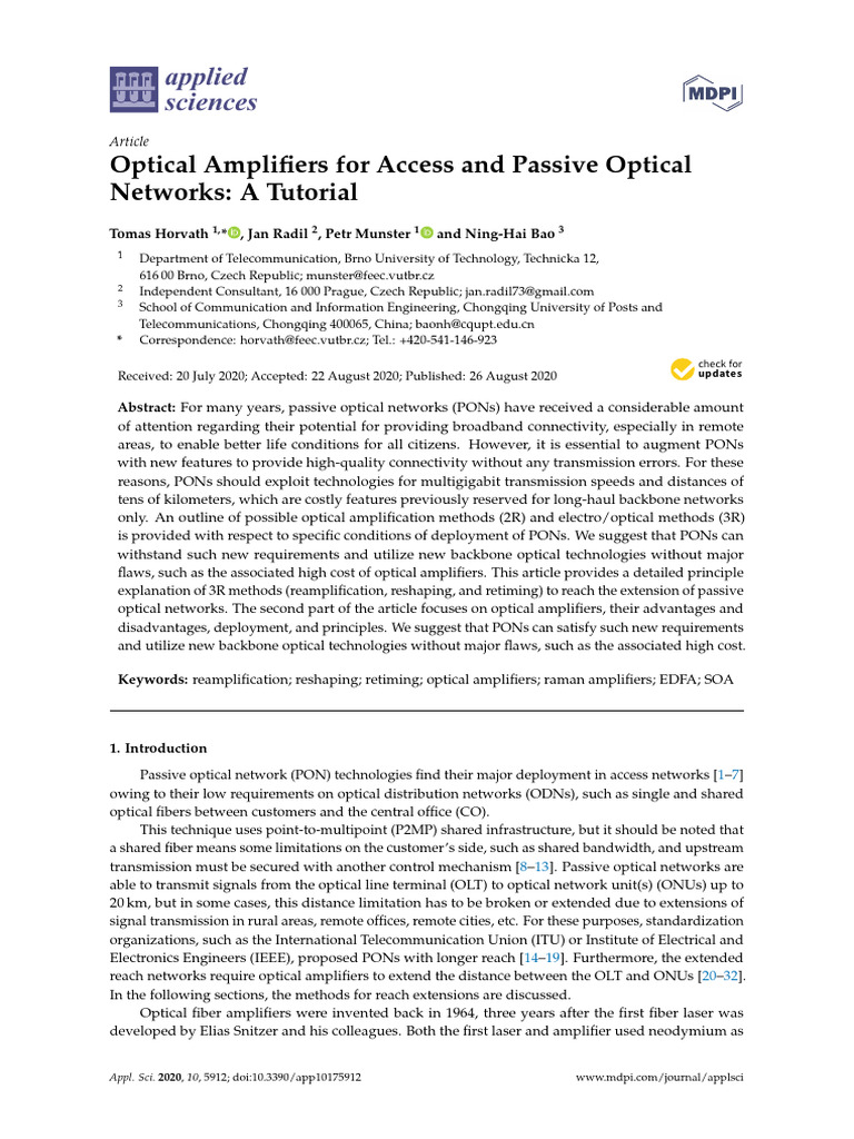 Applied Sciences: Optical Amplifiers For Access and Passive Optical ...