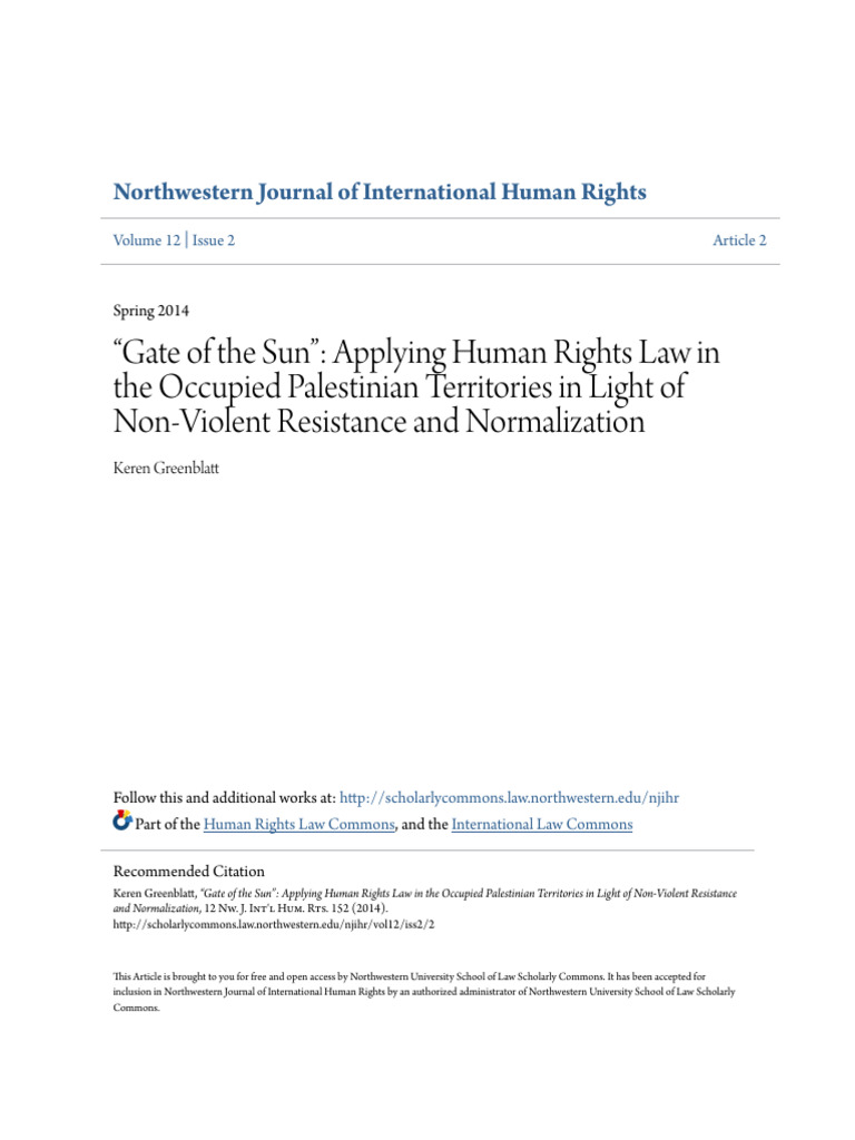Gate of The Sun - Applying Human Rights Law in The Occupied Pale | PDF ...