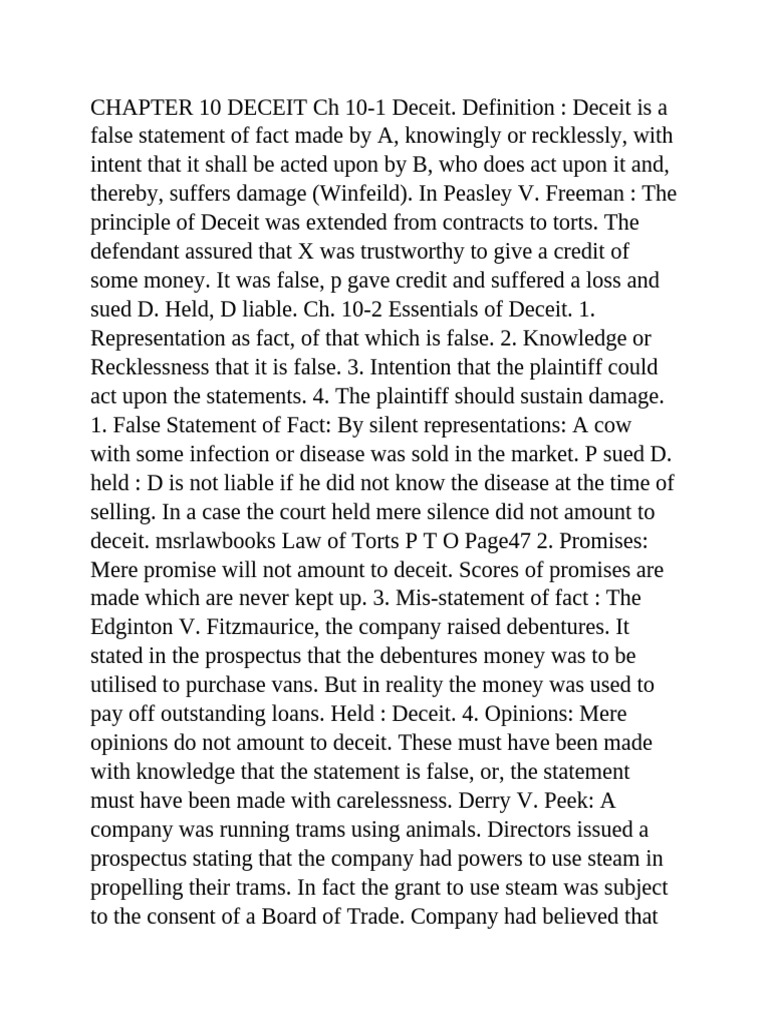 Chapter 10 Deceit | PDF